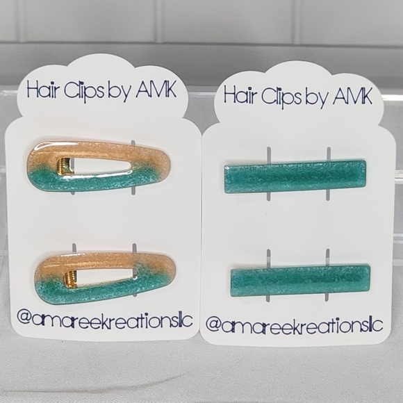 AMaree Kreations | Bath, Skin & Hair | 4pc Gold And Teal Resin Hair ...